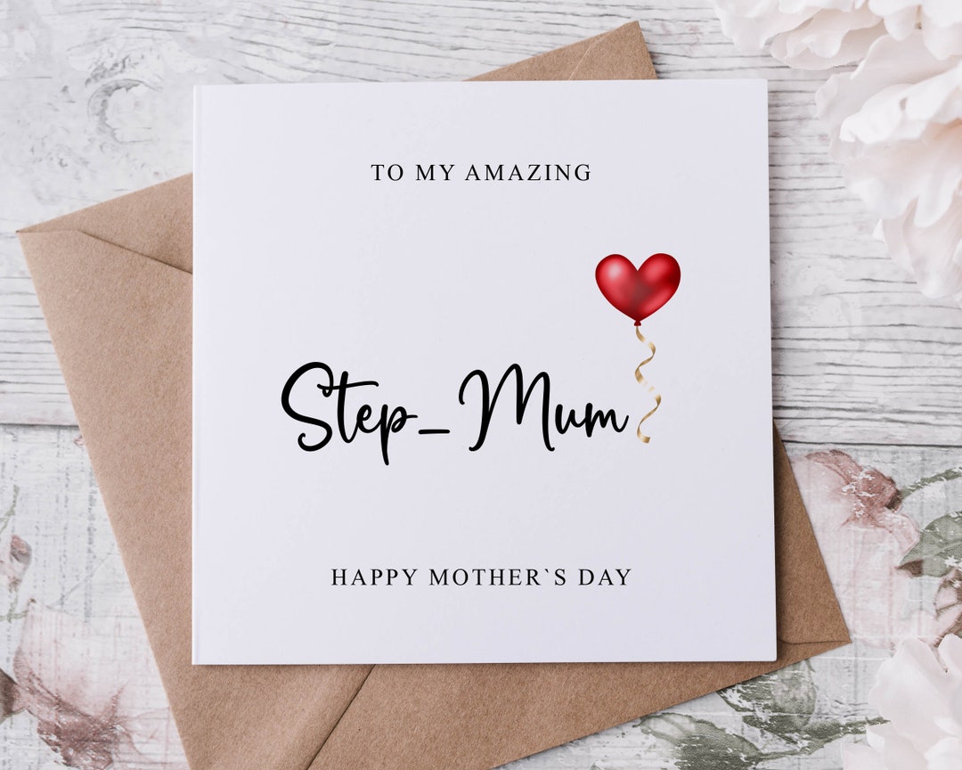 Step-mum Mothers Day Card Red Heart Balloon Design Card for Her, Mum ...