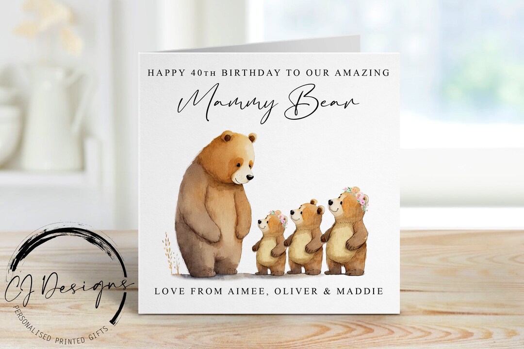 Personalised Mammy Birthday Card From Upto 3 Children - Mammy Bear and ...