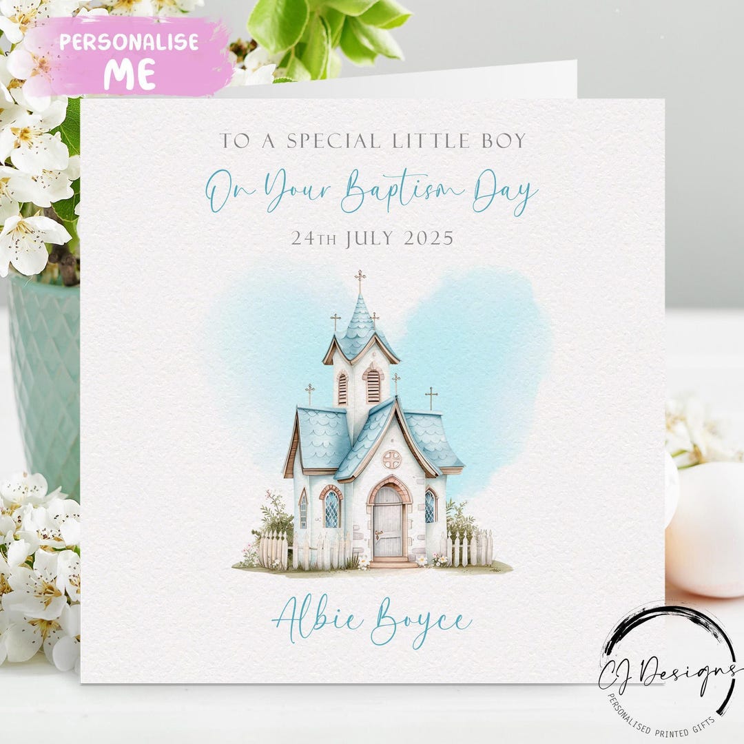 Personalised Little Boy Baptism Card, Blue Church With Name / Date - Etsy
