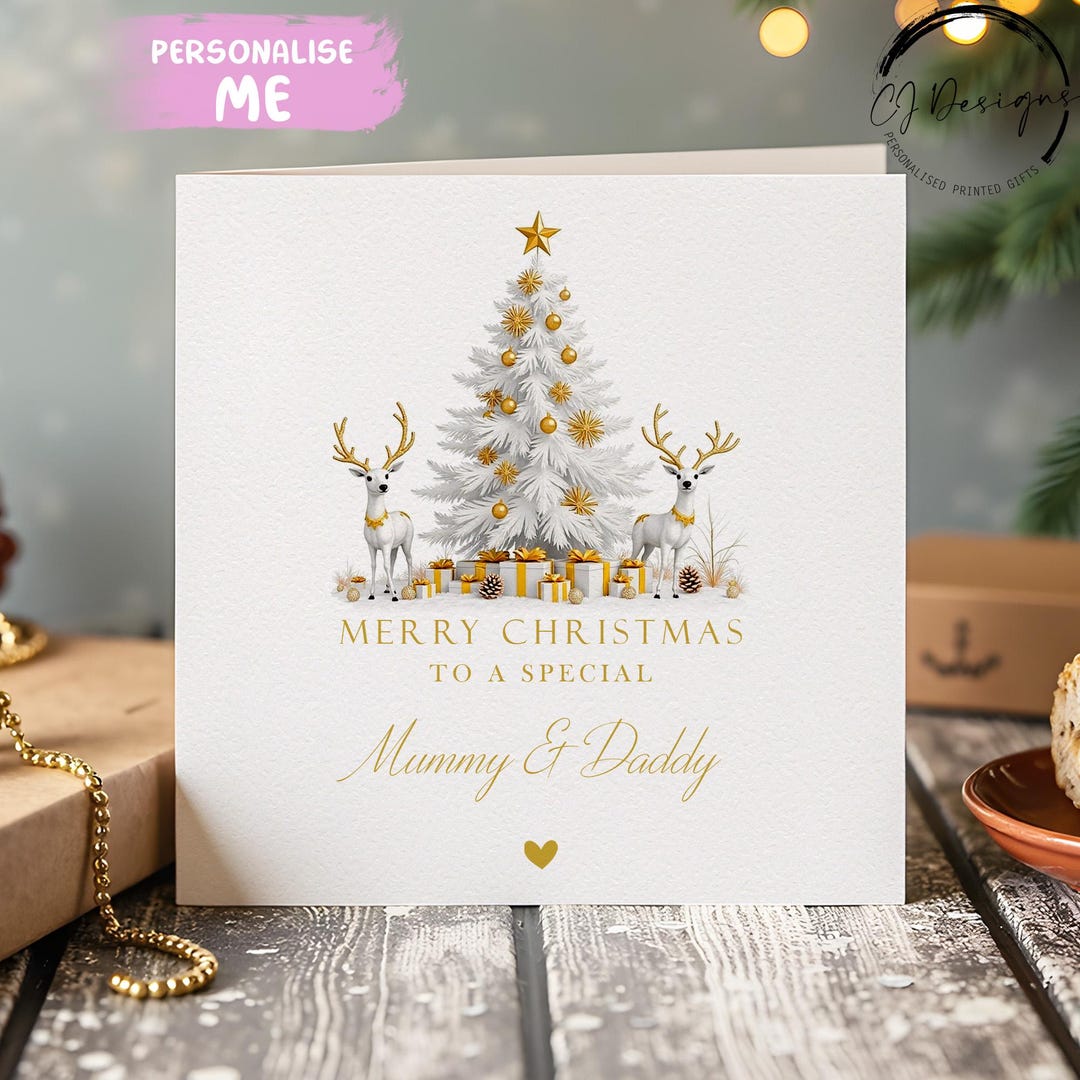 Mummy & Daddy Christmas Card, Parents Gold Theme Couple Design With ...