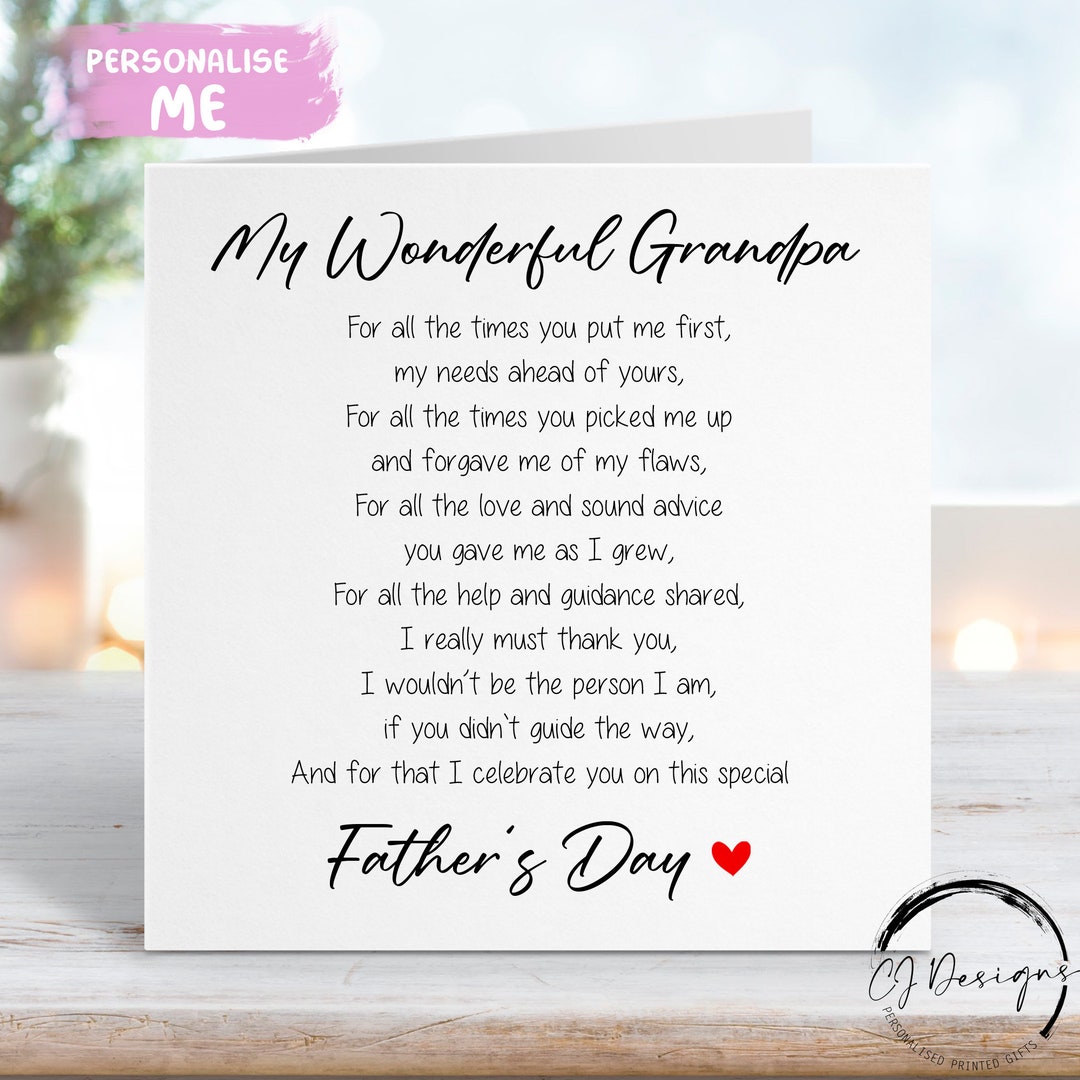 Grandpa Poem Fathers Day Card,- Verse Card With Red Heart ANY WORDING ...