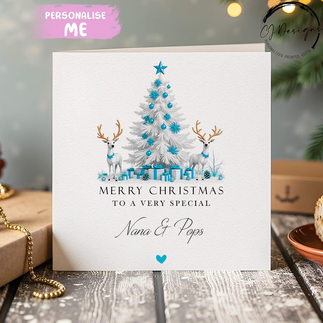 Nana & Pops Christmas Card, Grandparents Blue Theme Couple Design With ...