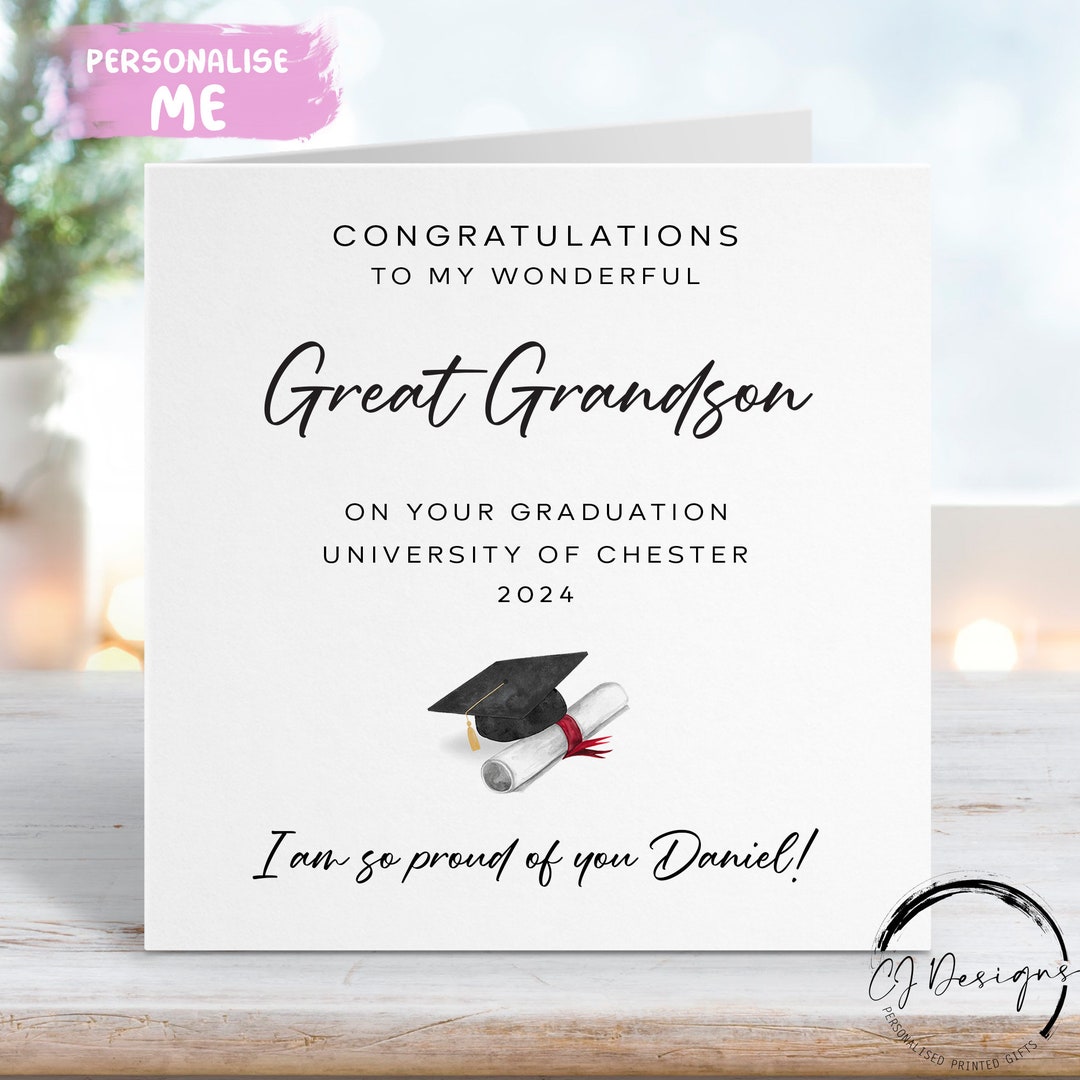 Personalised Great Grandson Graduation Card- With Cap and Scroll- to My ...