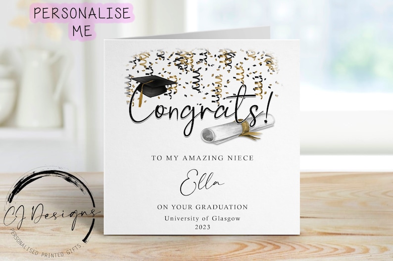 Personalised Niece Graduation Card- With Cap & Scroll- Name and ...