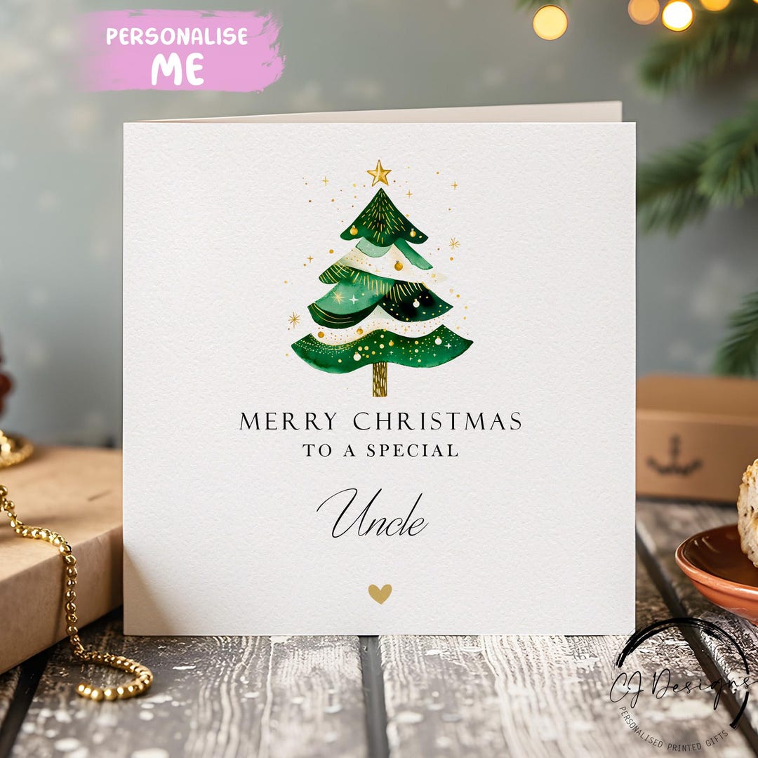 Uncle Christmas Card, Tree Design With Gold Heart,- 6 or 8 Inch - Etsy