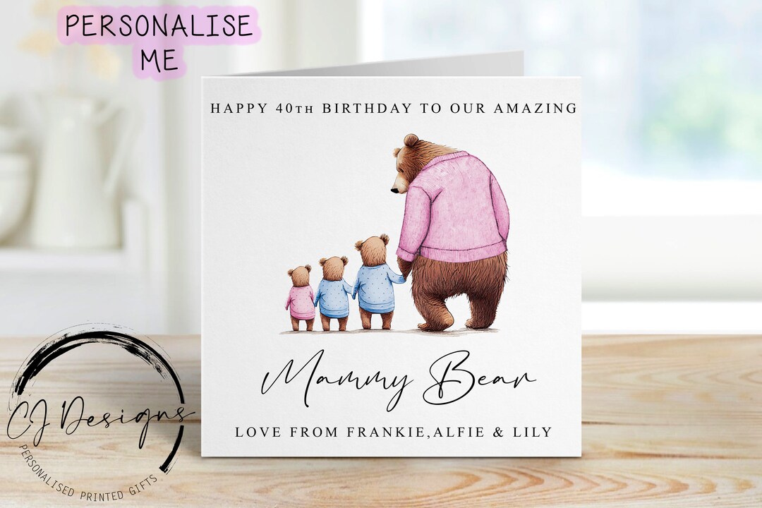 Personalised Mammy Bear Birthday Card From Upto 4 Children - Mumma ...