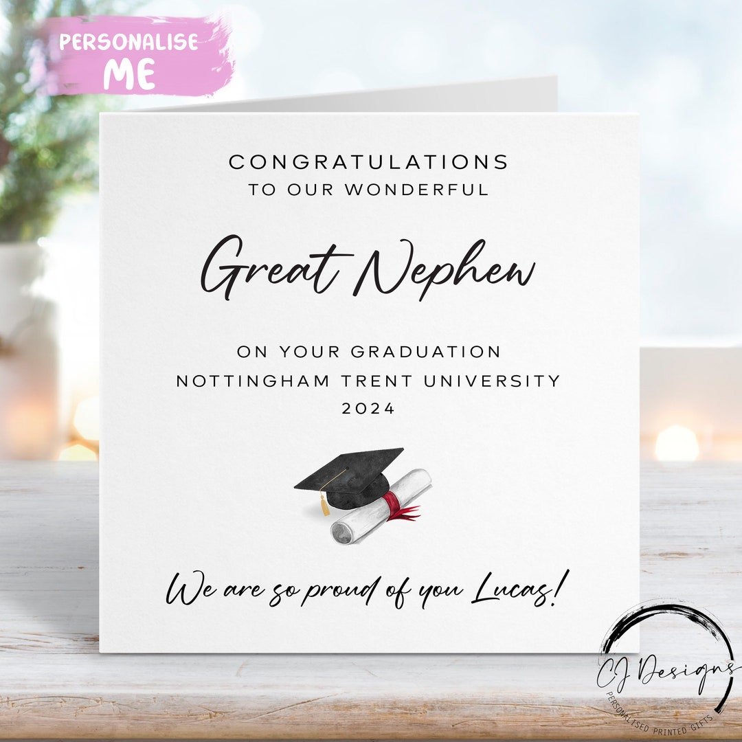 Personalised Great Nephew Graduation Card- With Cap and Scroll- to My ...
