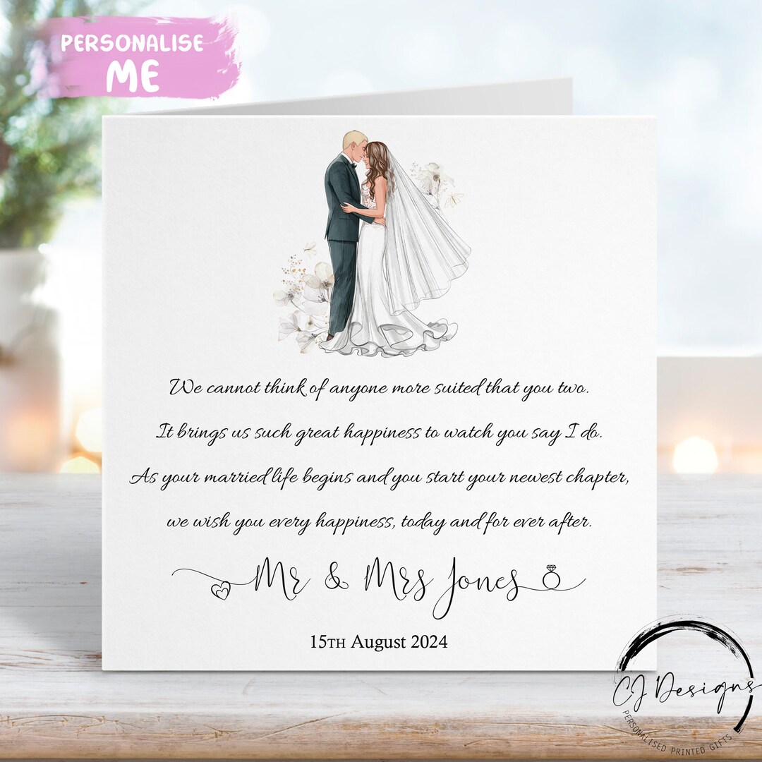 Personalised Congratulations Poem Wedding Day Card, You Choose Hair ...