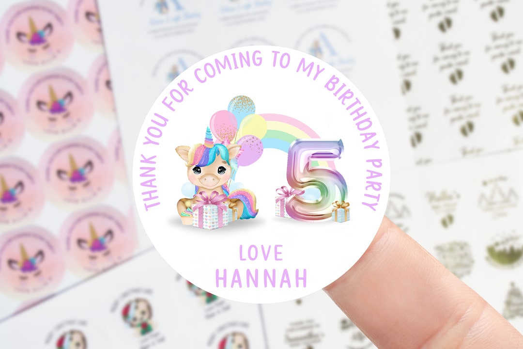 Personalised Unicorn Birthday Stickers -birthday Party Bag Thank You ...