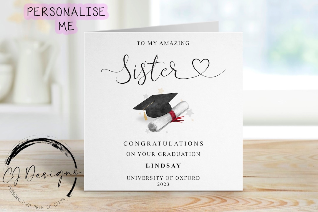 Personalised Sister Graduation Card- With Cap & Scroll- Name and ...
