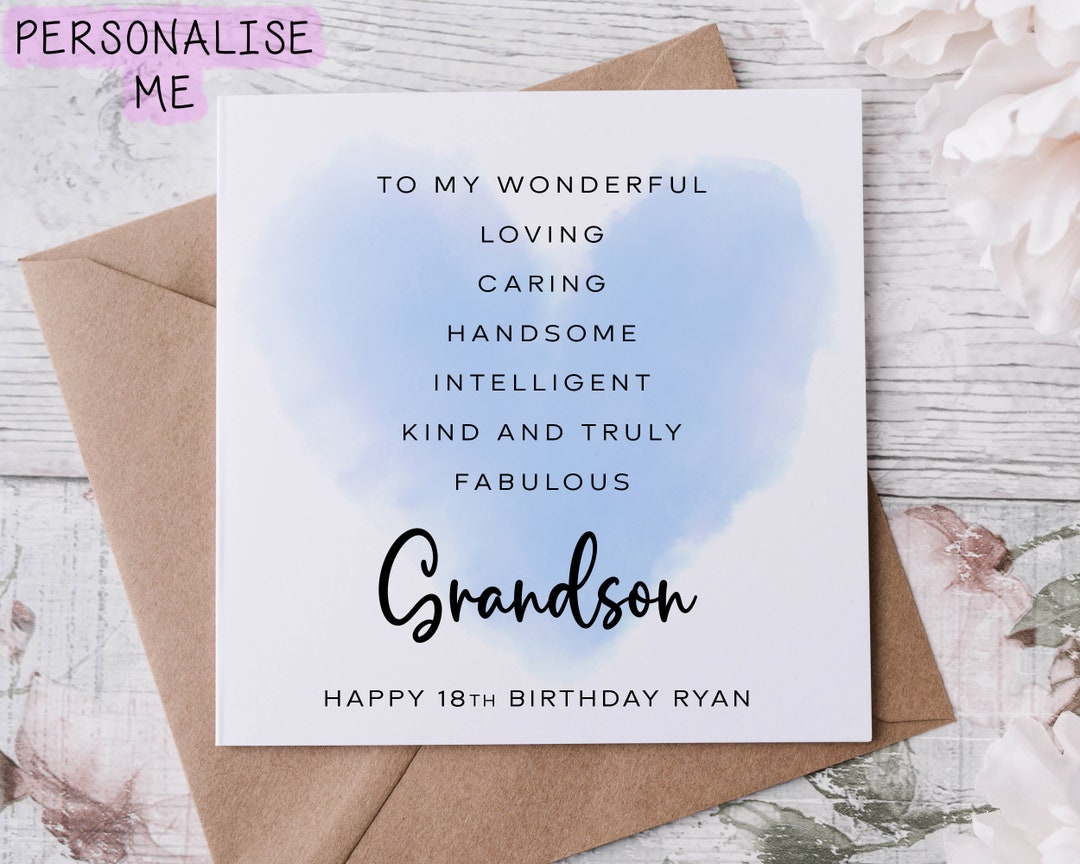 Personalised Grandson Birthday Card, Blue Heart Affirmation Birthday ...
