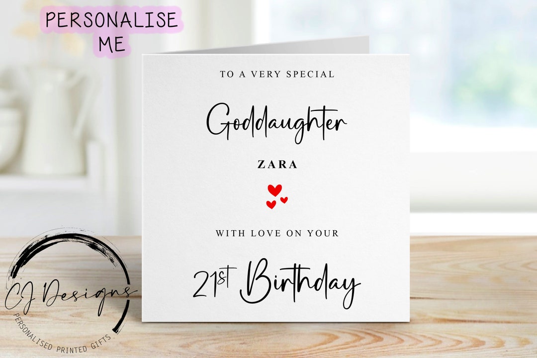 Personalised Goddaughter Birthday Card With Any Age and Name - Heart ...
