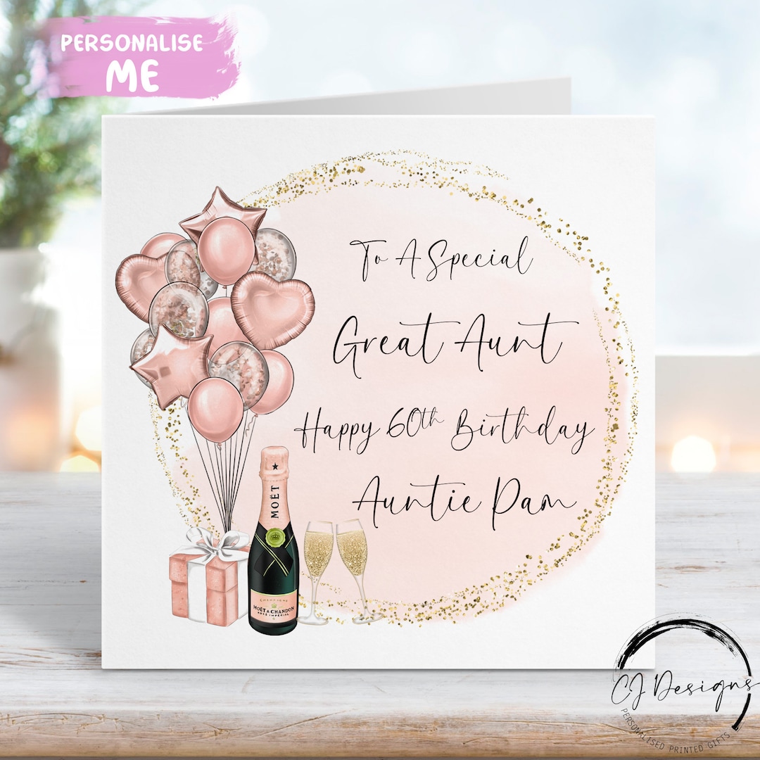 Personalised Great Aunt Birthday Card Rose Gold & Gold Theme Balloons ...