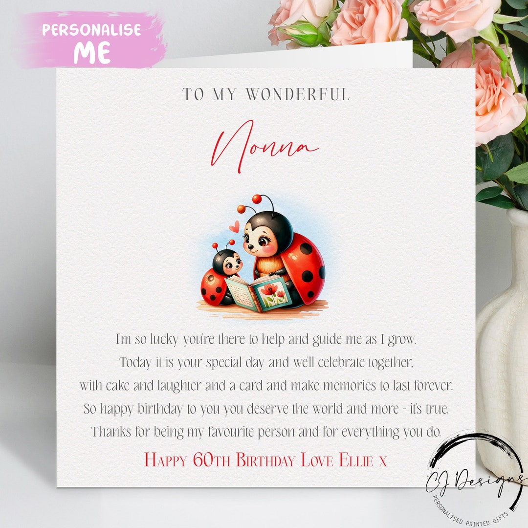 Personalised Nonna Birthday Card With Poem - Baby Ladybug/ladybird Name ...