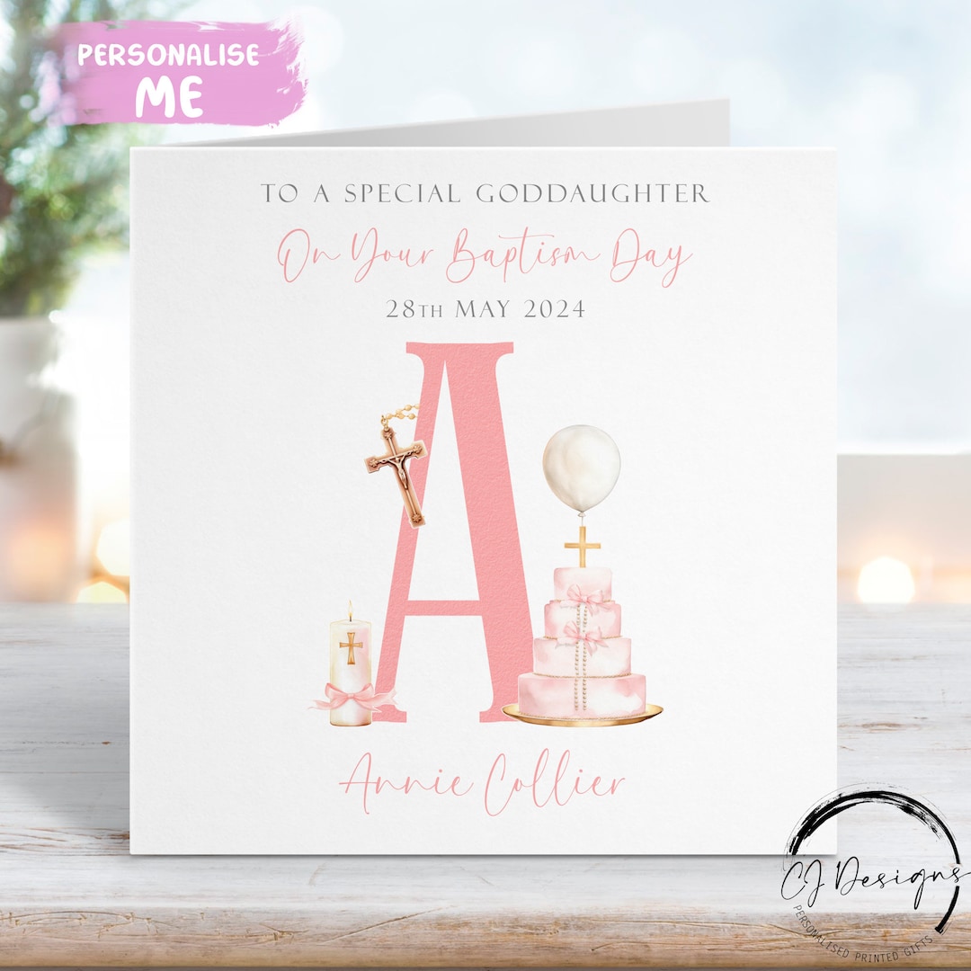 Personalised Goddaughter Baptism Card, Initial Name and Date Greeting ...