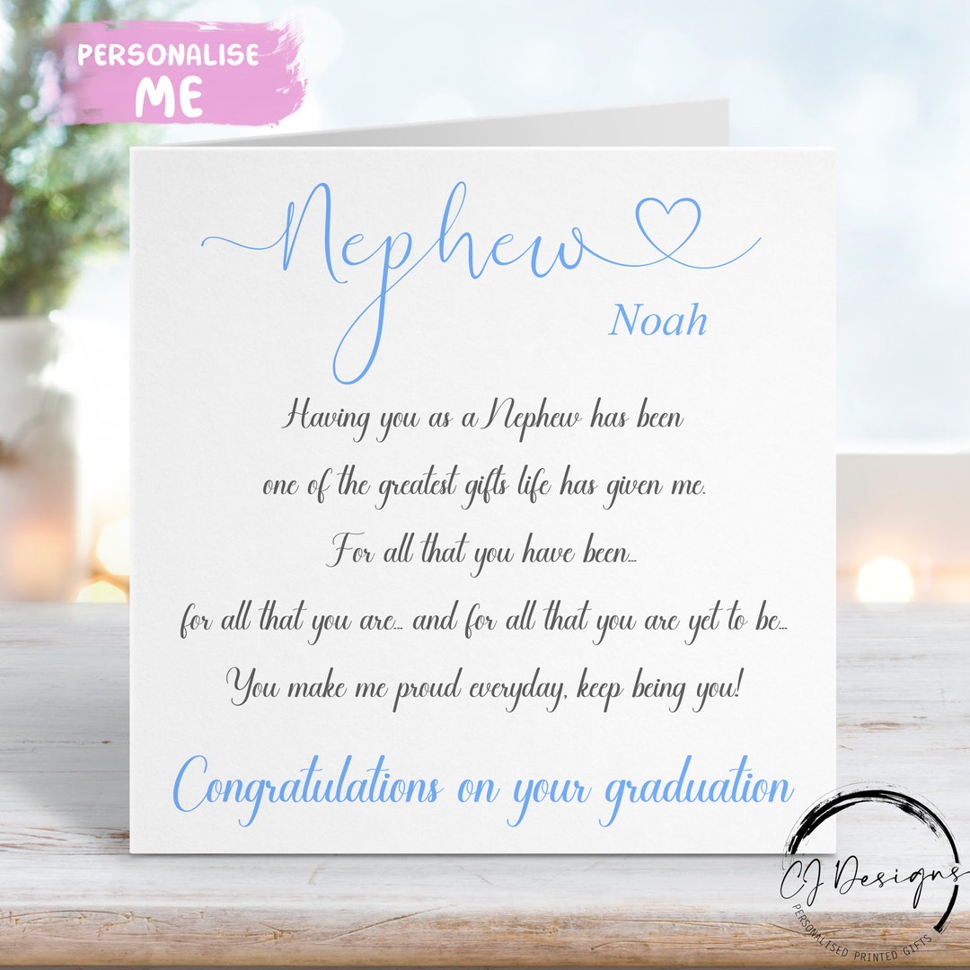Personalised Nephew Graduation Card- Poem, Quote Card- Keepsake ...
