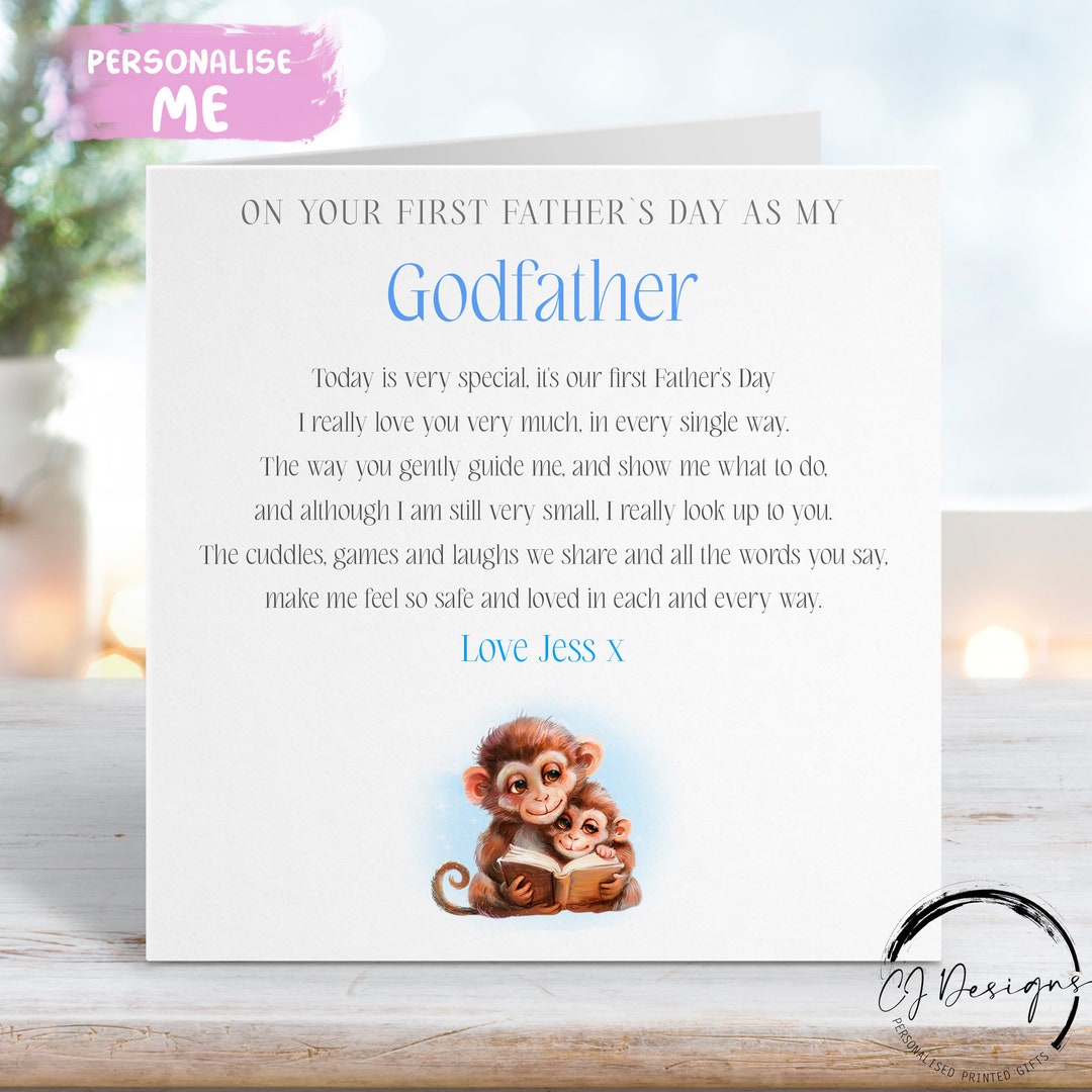 Personalised Godfather Fathers Day Card- Monkey First Fathers Day as My ...