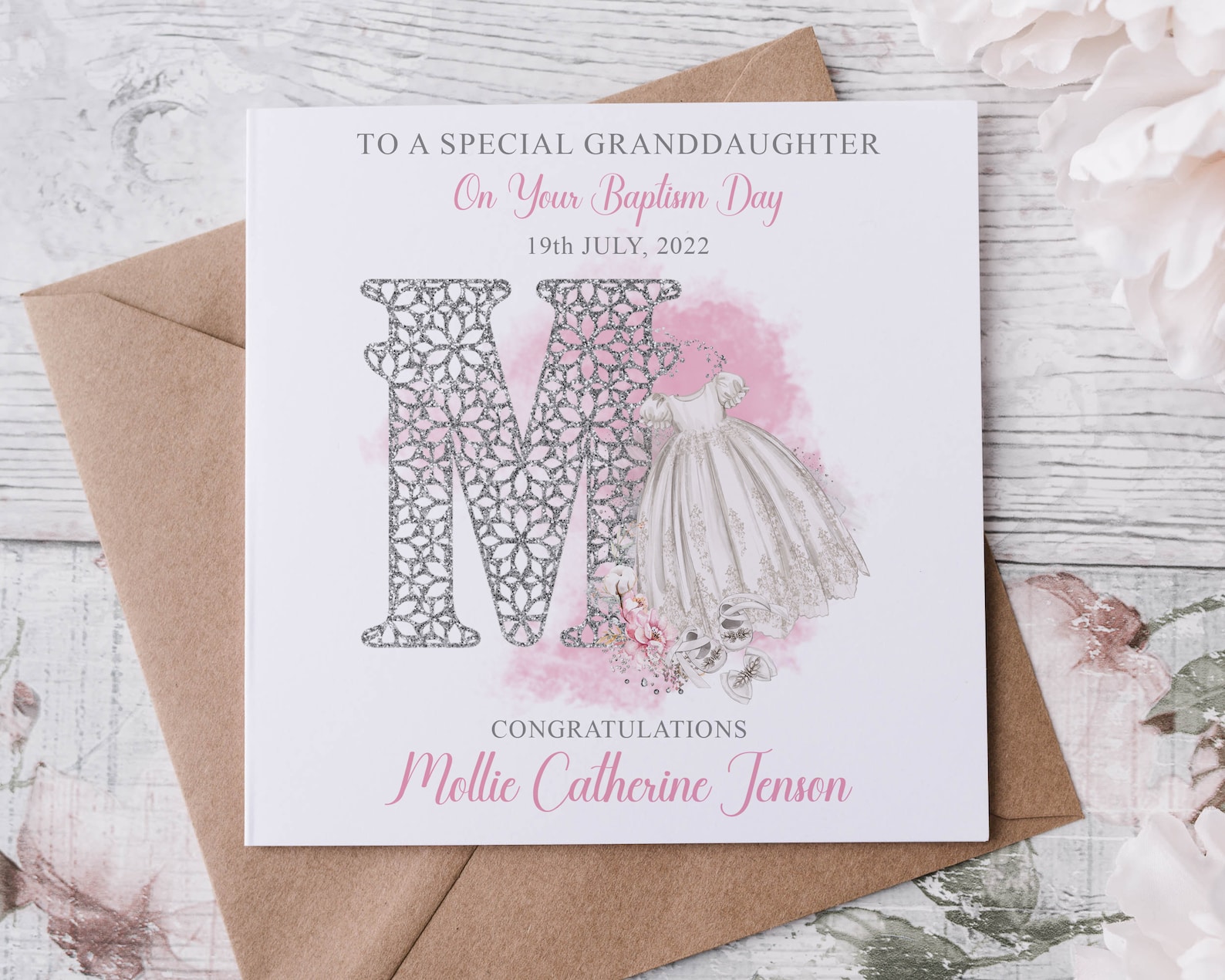 Personalised Granddaughter Baptism Card, Initial Name and Date - Etsy
