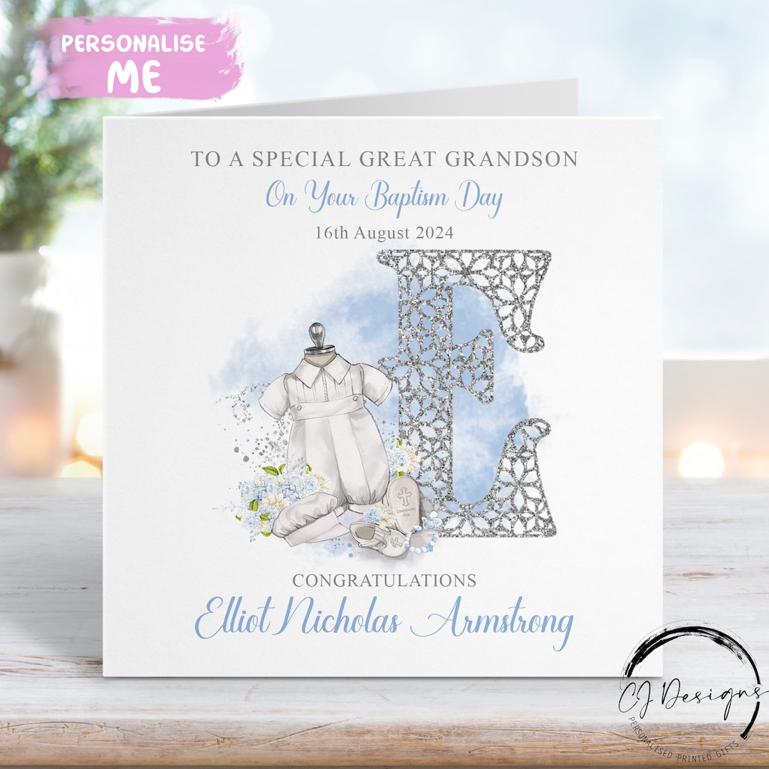 Personalised Great Grandson Baptism Card, Initial Name and Date ...