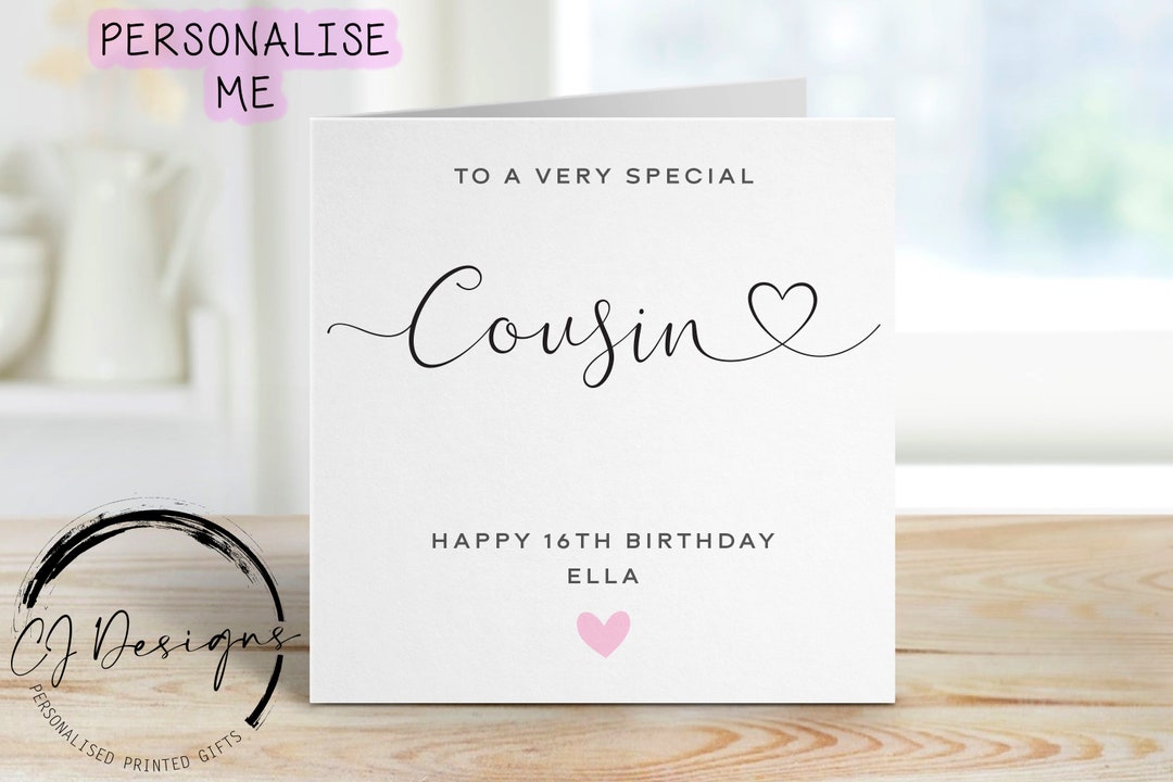 Personalised Cousin Birthday Card, Card for Her Special Cousin With Age and Name 14th, 15th ...