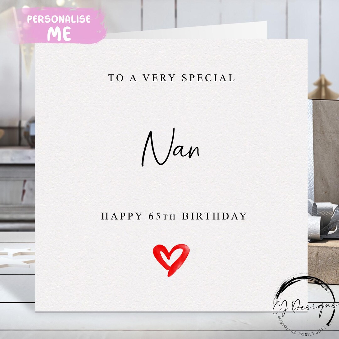 Personalised Nan Birthday Card, Red Heart ANY WORDING /AGE 35th 40th ...