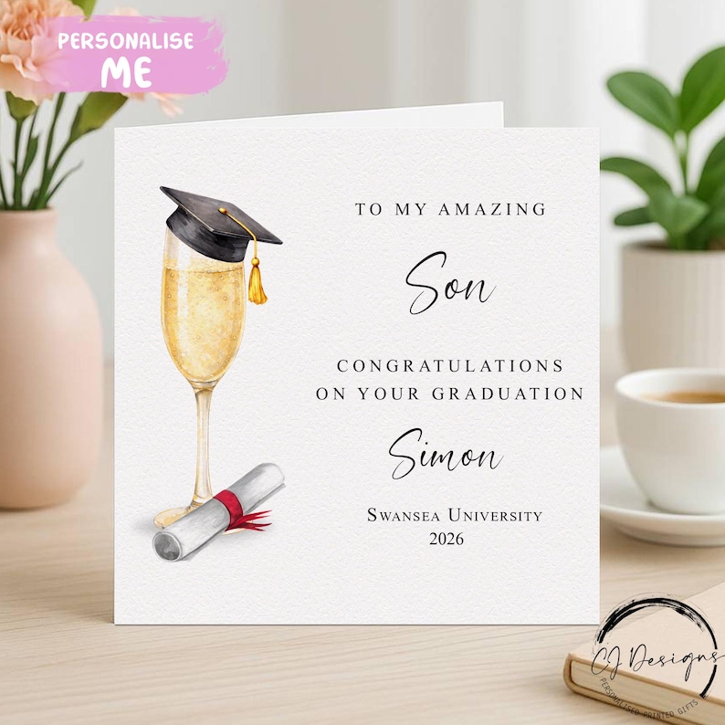 Personalised Son Graduation Card- With Cap & Scroll - Name and ...