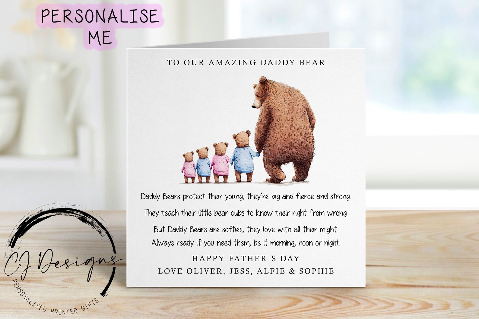 Personalised Daddy Bear Fathers Day Poem Card From Upto 4 Children or ...