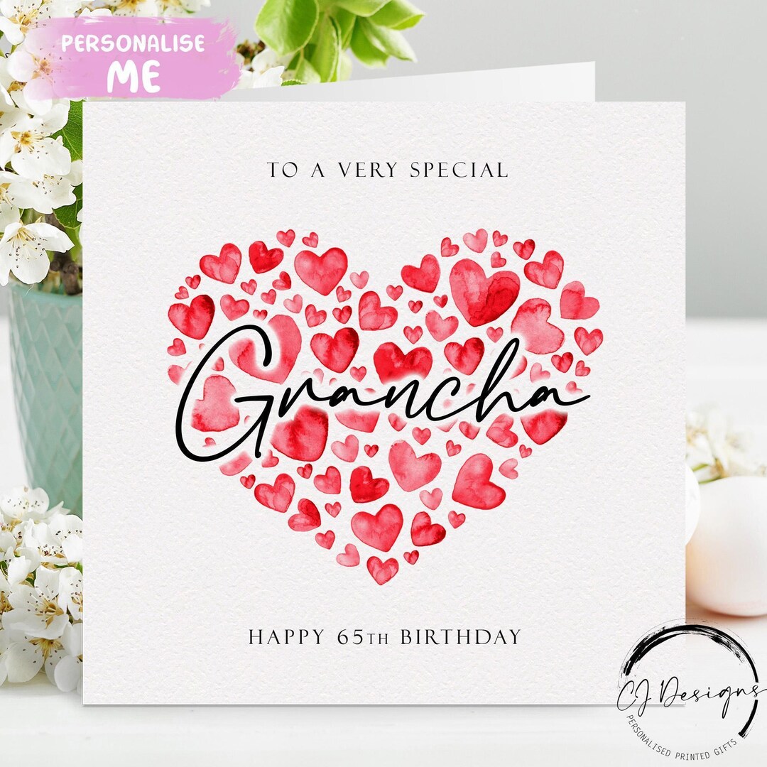 Birthday Card for Grancha, Personalised Red Hearts ANY WORDING /AGE - Etsy