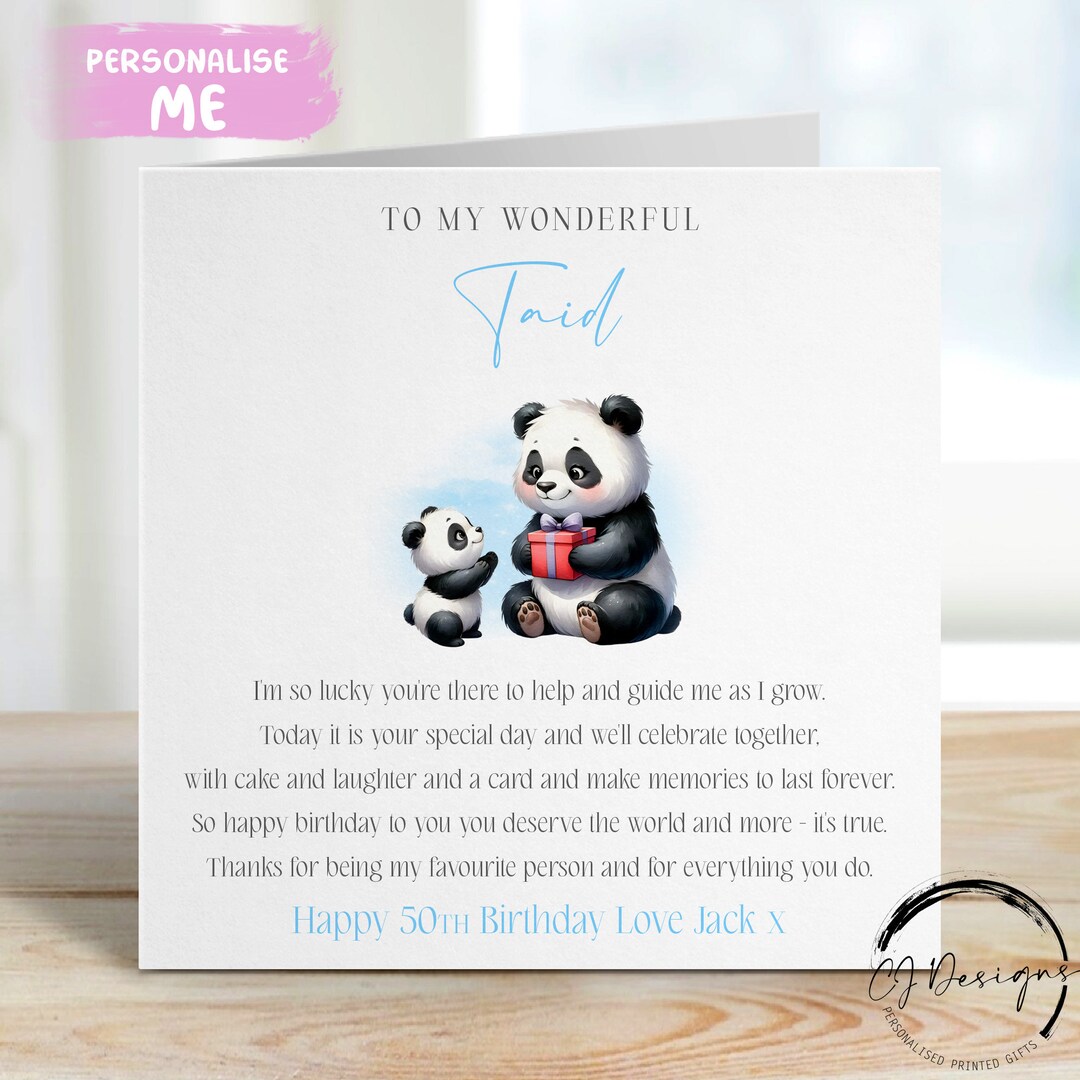 Personalised Taid Birthday Card With Poem - Cute Baby Panda Name/age ...