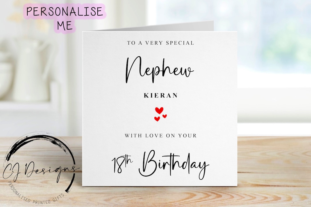 Personalised Nephew Birthday Card With Any Age and Name - Heart Card ...