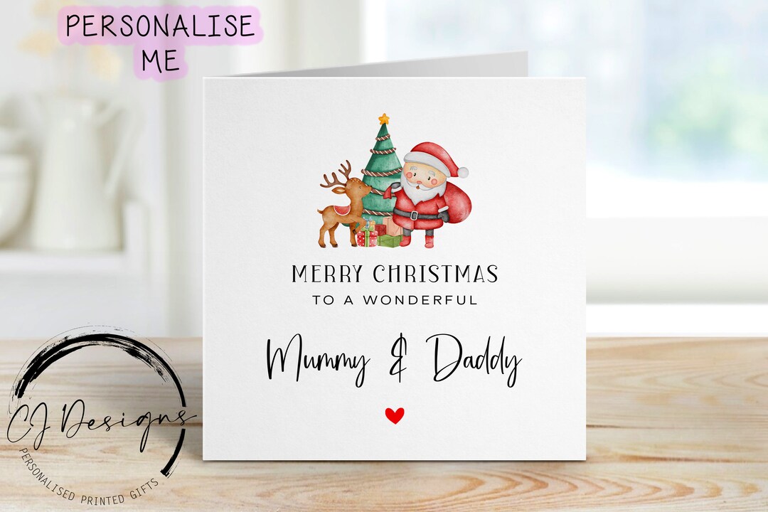 Mummy & Daddy Christmas Card - Christmas Tree With Santa and Reindeer ...