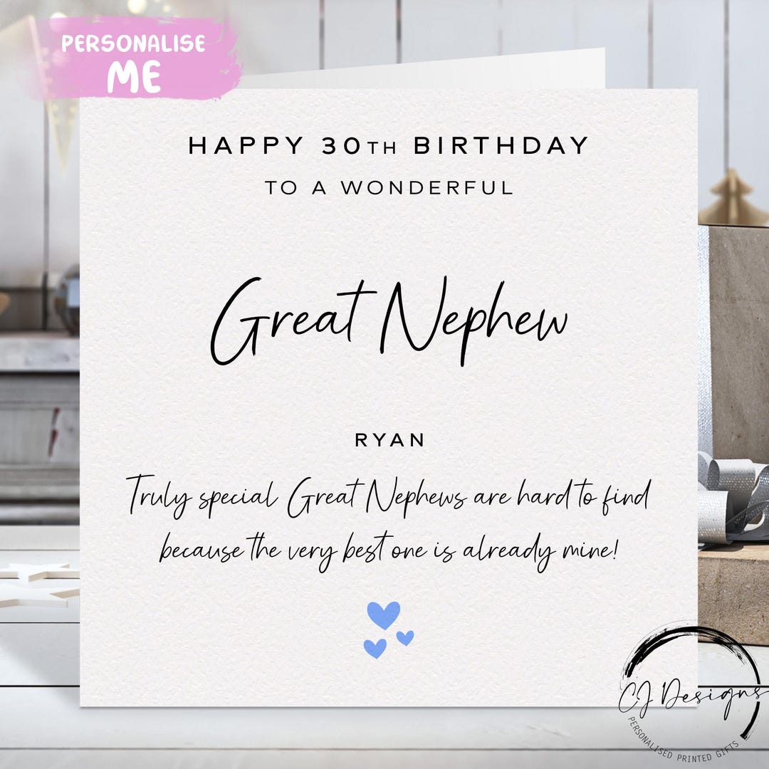Personalised Great Nephew Birthday Card, Truly Special- Blue Hearts ANY ...