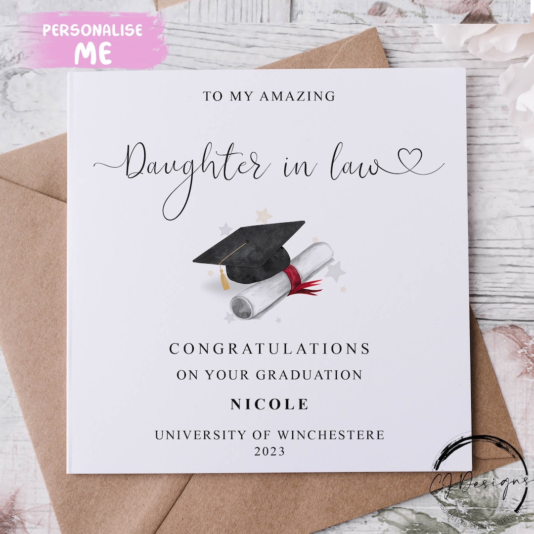 Personalised Daughter in Law Graduation Card- With Cap & Scroll- Name ...