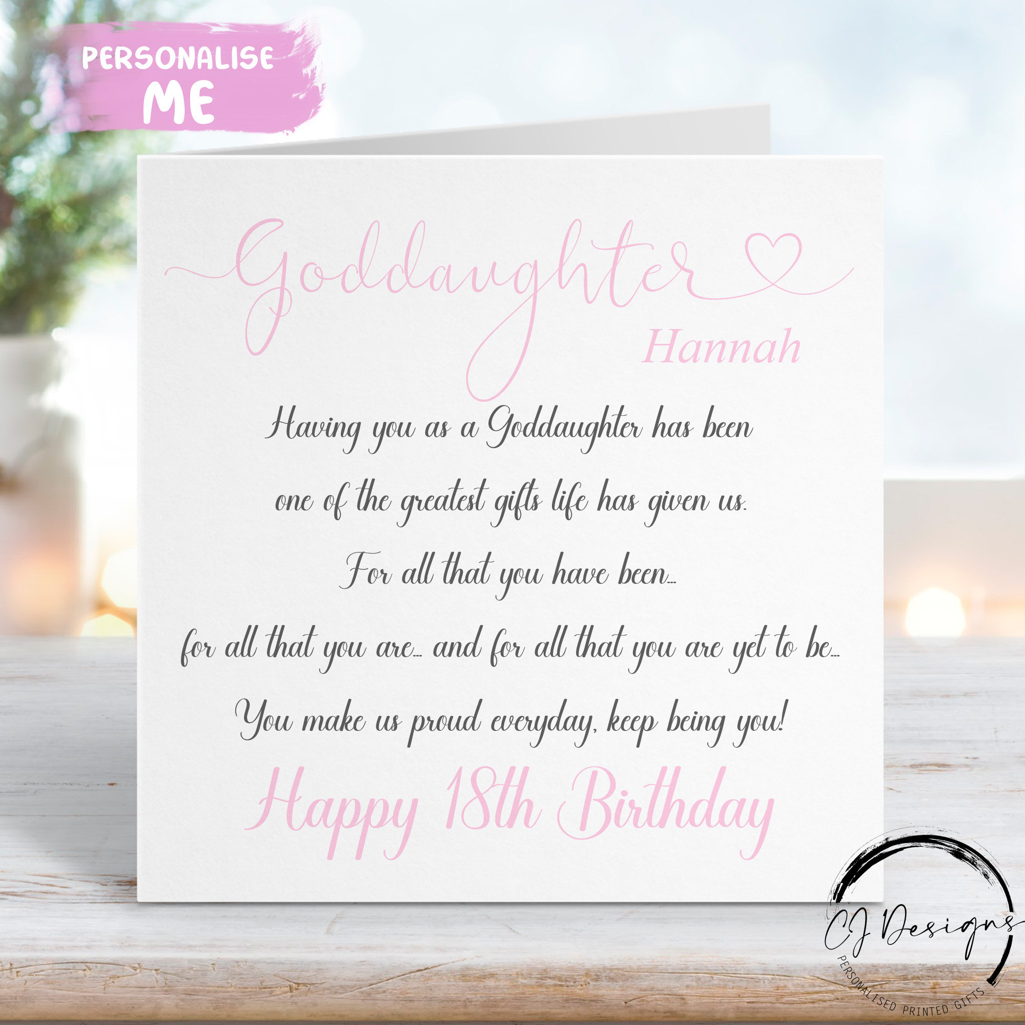 Personalised Goddaughter Birthday Card- Poem, Quote Card- Keepsake ...