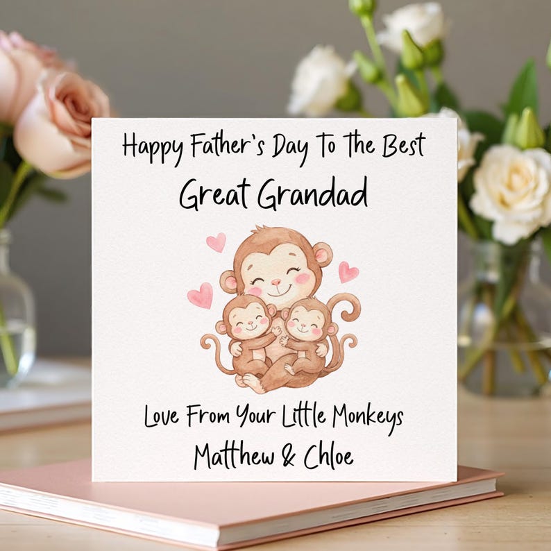 Father's Day Card for Great-grandad - Personalised Little Monkey Design ...