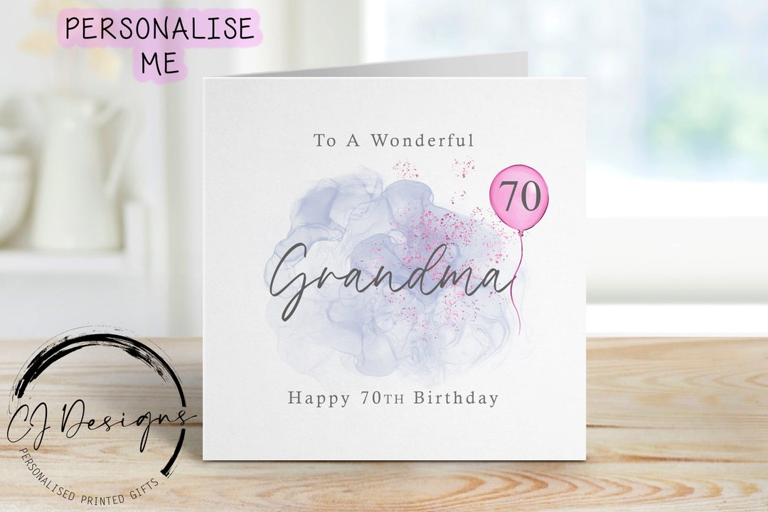 Personalised Grandma Birthday Card Blue Pink Design With Pink Balloon