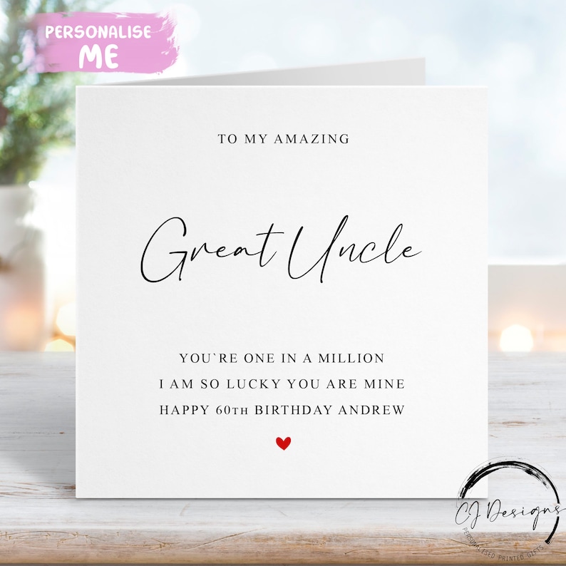 Personalised Great Uncle Birthday Card, You Are One in A Million- Red ...