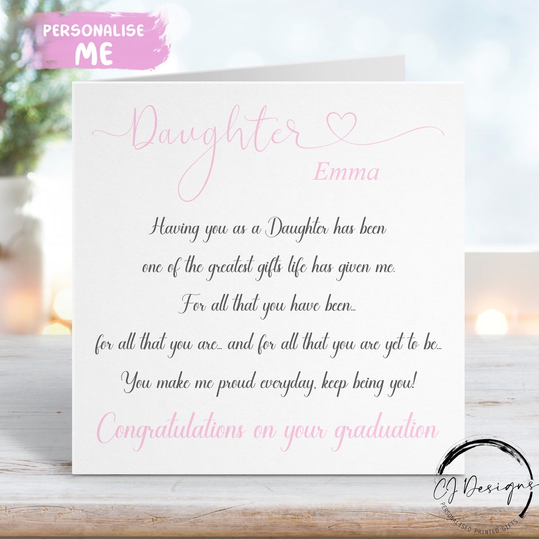 Personalised Daughter Graduation Card- Poem, Quote Card- Keepsake ...