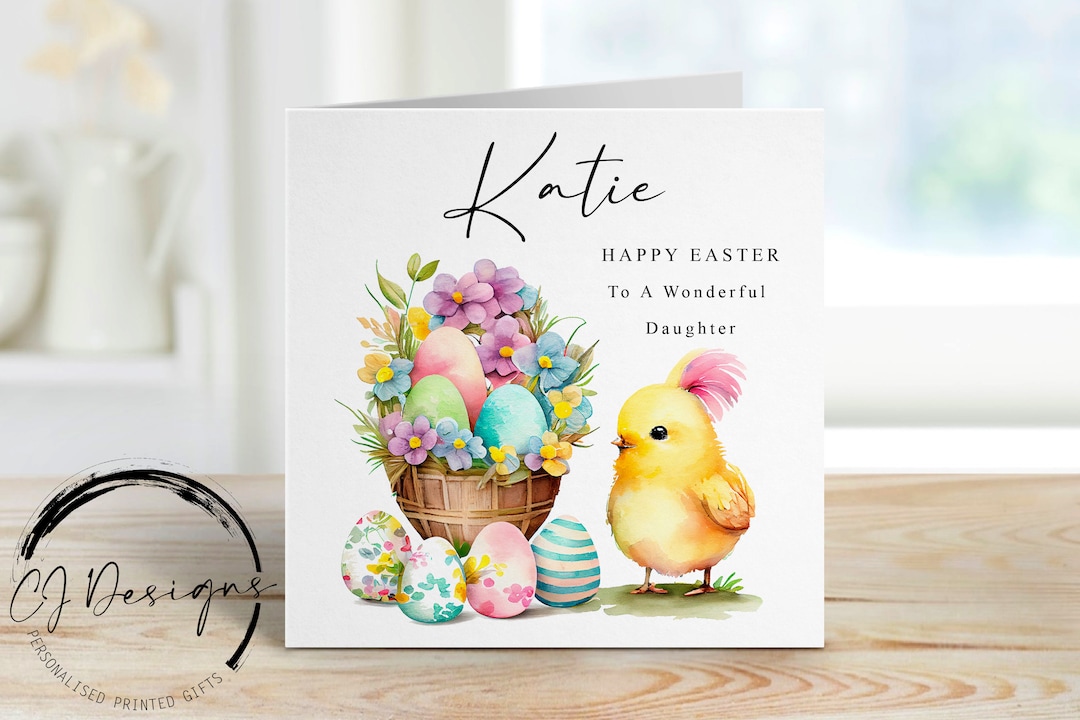 Personalised Daughter Easter Card With Name - Chick and Easter Egg ...