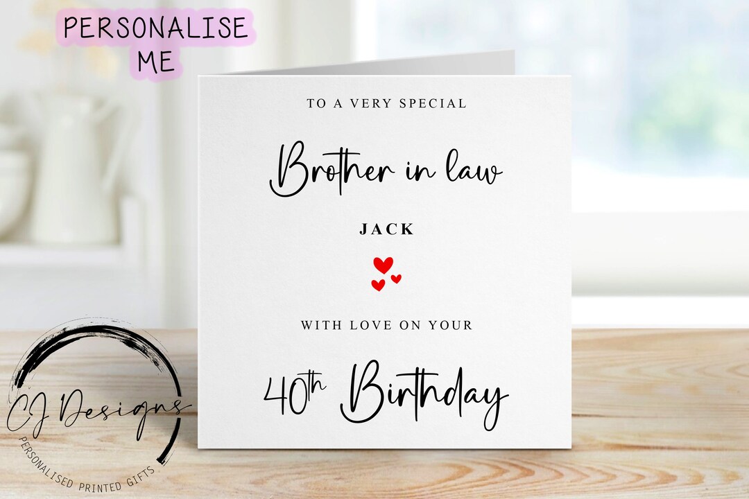 Personalised Brother in Law Birthday Card With Any Age and Name - Heart ...