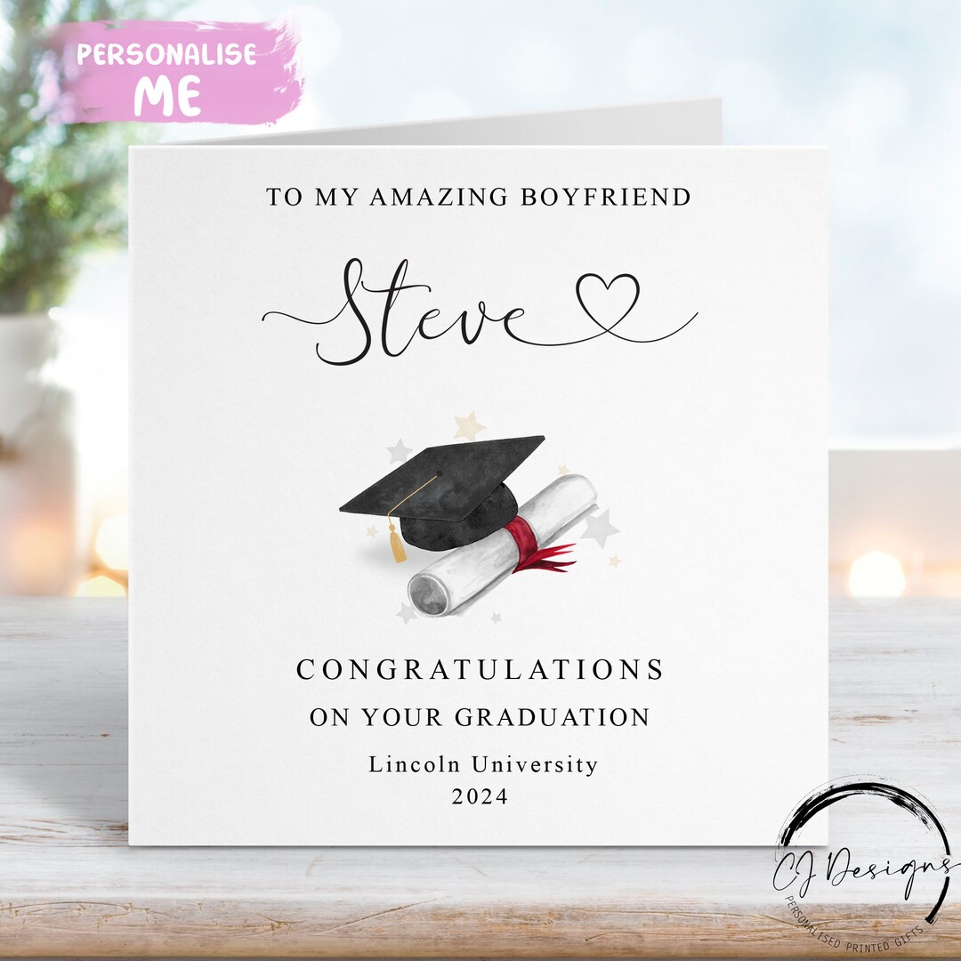 Personalised Boyfriend Graduation Card- With Cap & Scroll- Heart Name ...