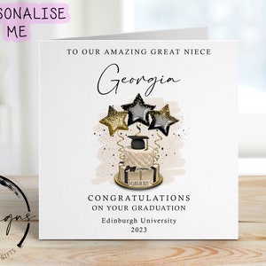 Personalised Great Niece Graduation Card- With Cap & Scroll- Name and ...