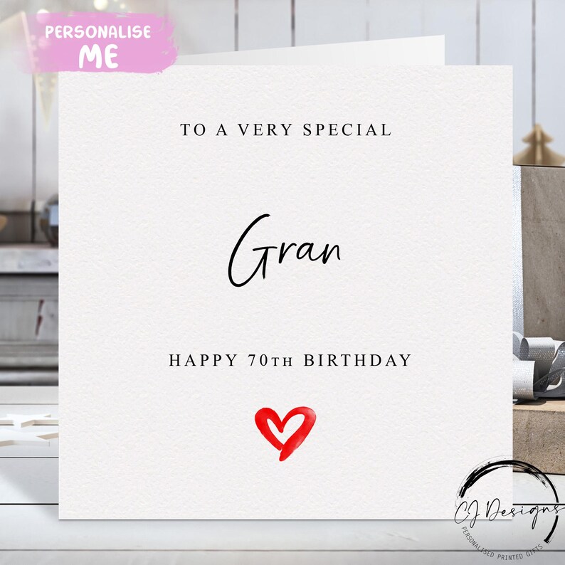 Personalised Gran Birthday Card, Red Heart ANY WORDING /AGE 40th 45th ...