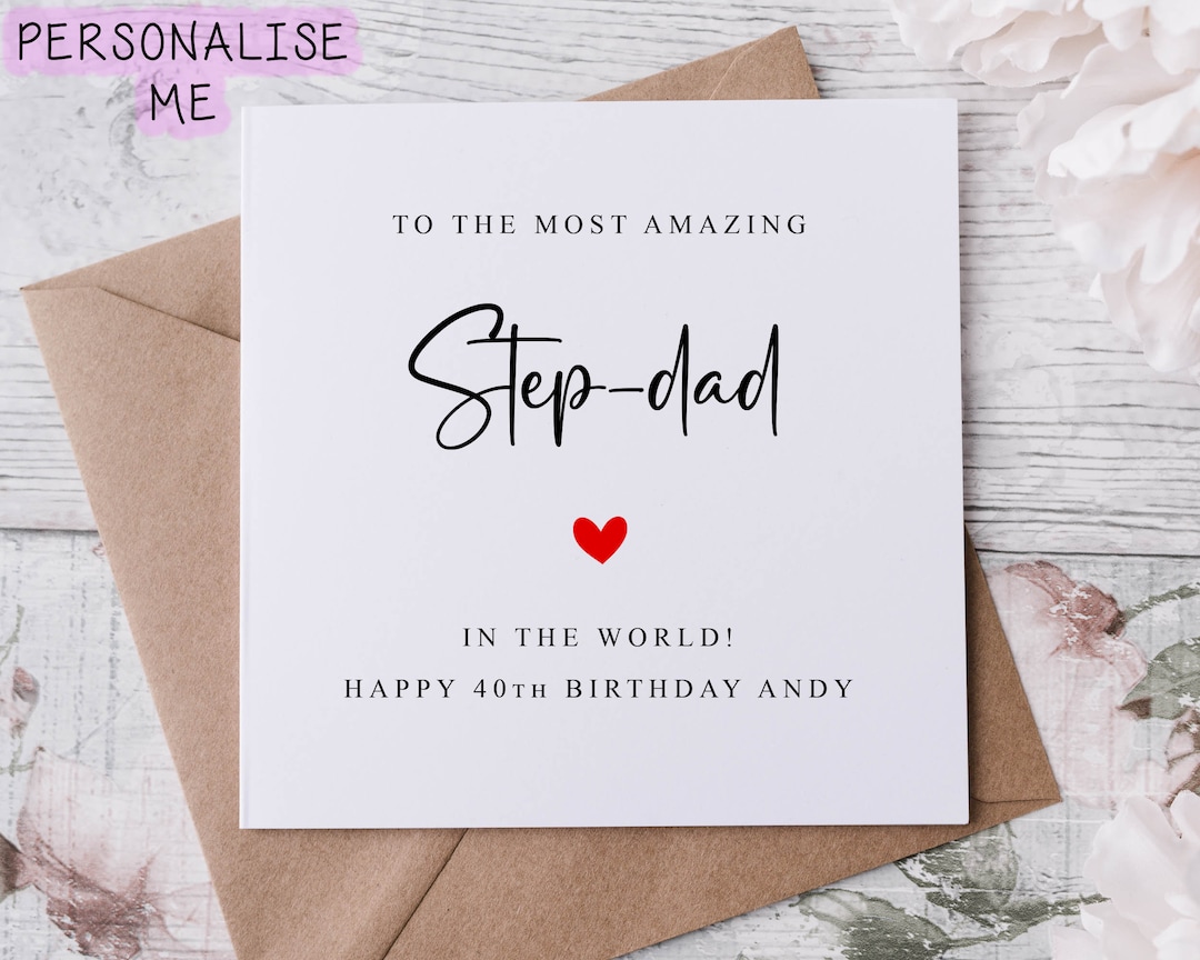 Personalised Best Step-dad Birthday Card With Red Heart, Age and Name ...