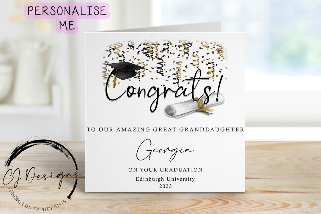 Personalised Great Granddaughter Graduation Card- With Cap & Scroll ...