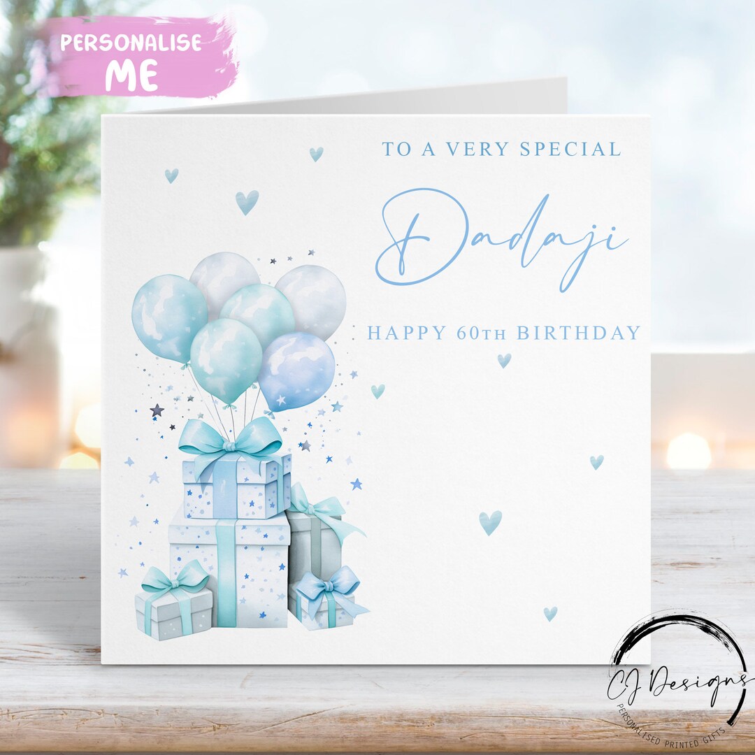 Personalised Dadaji Birthday Card Pale Blue Design Gifts & Balloons Any ...