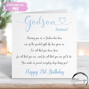 Personalised Godson Birthday Card- Poem, Quote Card- Keepsake Card ANY ...
