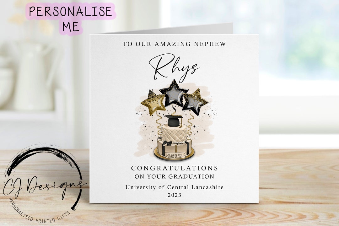 Personalised Nephew Graduation Card- With Cap & Scroll- Name and ...