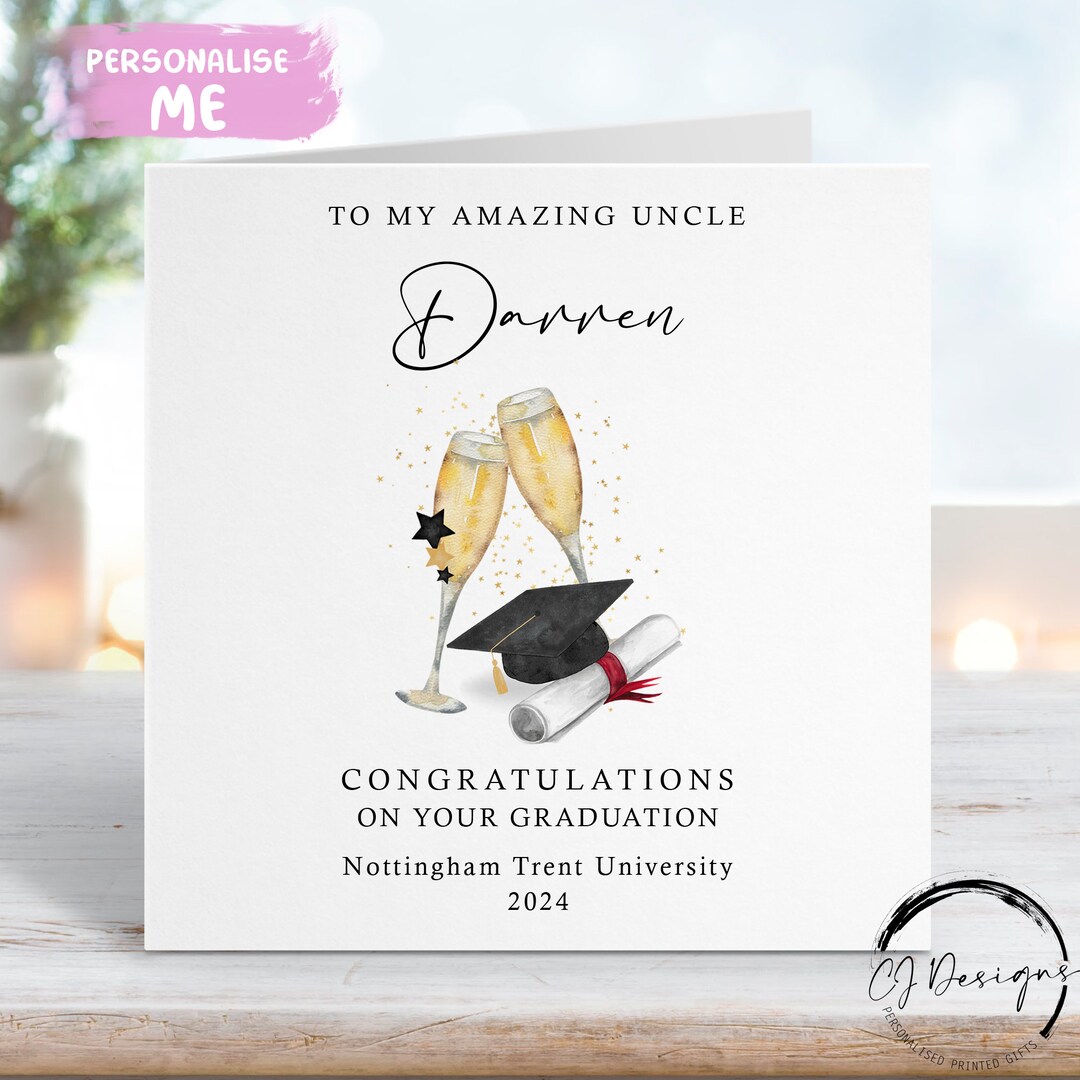 Personalised Uncle Graduation Card- With Cap & Scroll- Name and ...