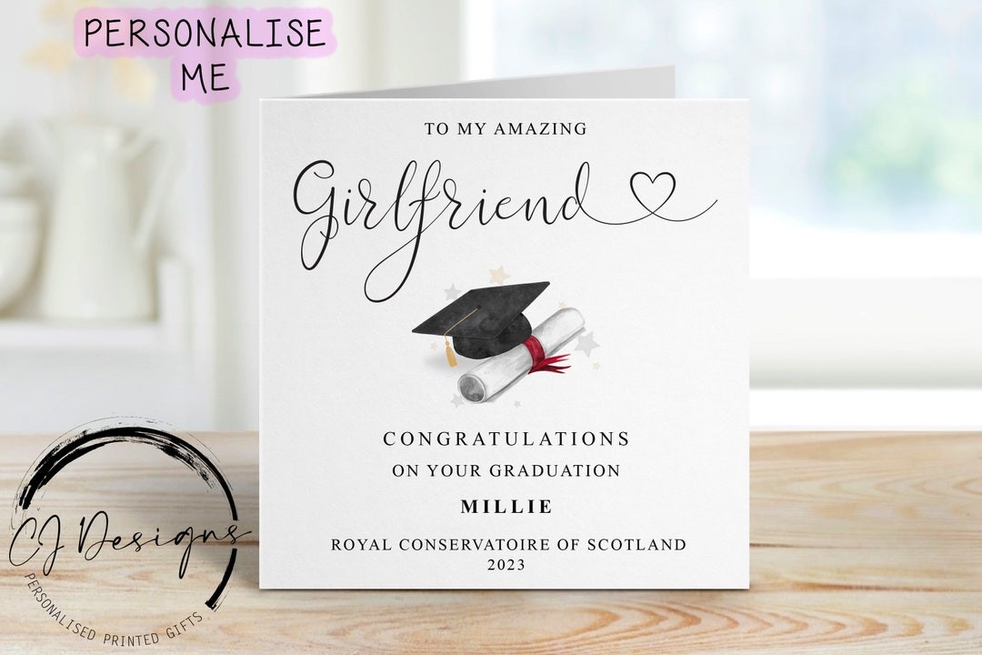 Personalised Girlfriend Graduation Card- With Cap & Scroll- Name and ...